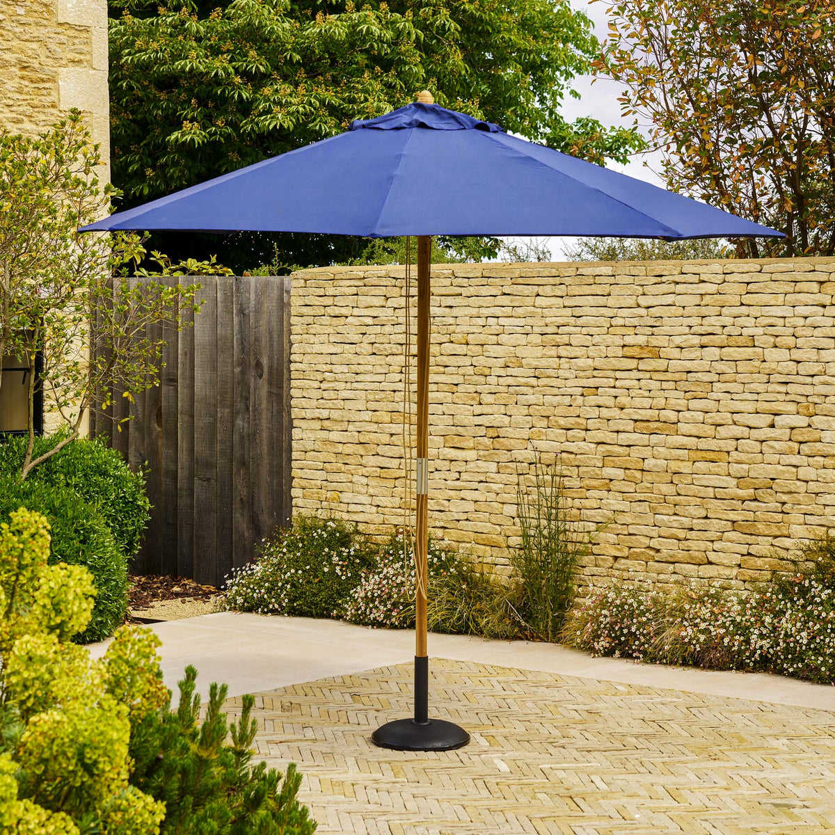 Teak Parasol | 3m | Blue | Cotswold Teak