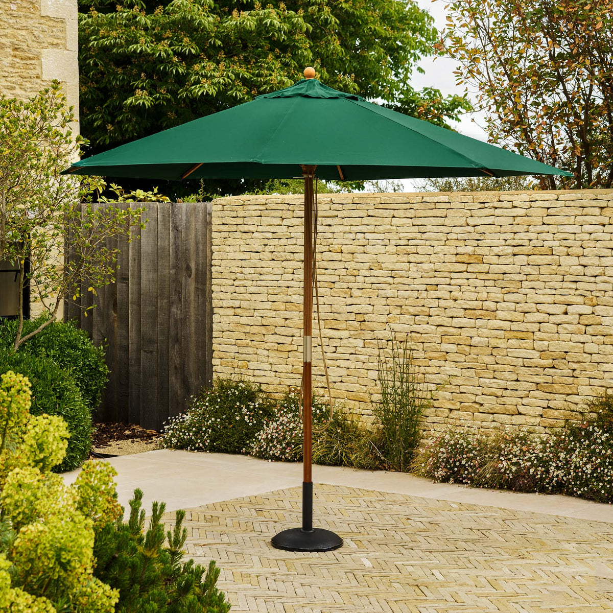 Solid Wood Parasol | 3m | Green | Cotswold Teak